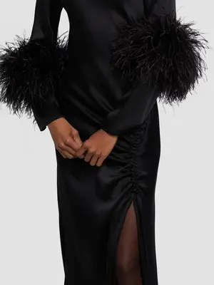 Lapointe Feather-trim Satin Gown