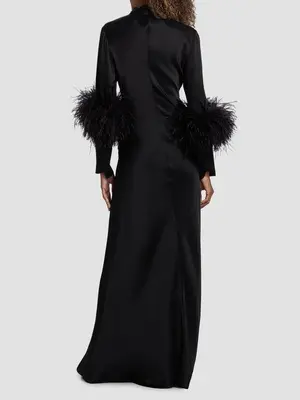 Lapointe Feather-trim Satin Gown