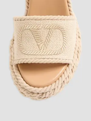Valentino Garavani Vlogo 130mm Torchon Wedge Sandals In Linen Canvas