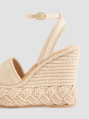 Valentino Garavani Vlogo 130mm Torchon Wedge Sandals In Linen Canvas