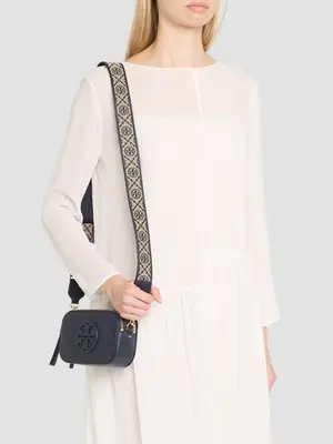 Tory Burch Mini Miller Logo Leather Crossbody Bag - Navy