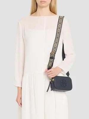 Tory Burch Mini Miller Logo Leather Crossbody Bag - Navy