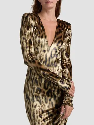 Lapointe Re-edition Velvet -print V-neck Gown