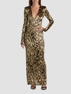 Lapointe Re-edition Velvet -print V-neck Gown