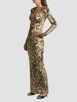 Lapointe Re-edition Velvet -print V-neck Gown