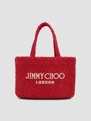 JIMMY CHOO Riviera Capsule Mini Logo-embroidered Raffia Beach Tote Bag