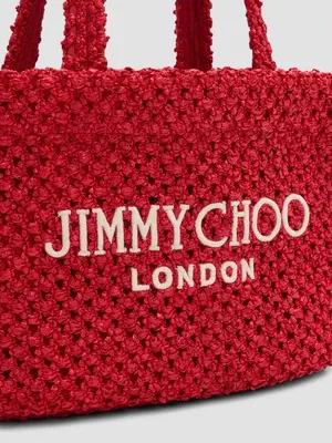 JIMMY CHOO Riviera Capsule Mini Logo-embroidered Raffia Beach Tote Bag