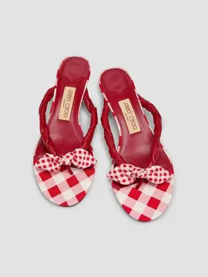 JIMMY CHOO Riviera Liss 35mm Gingham & Leather Kitten-heel Sandals