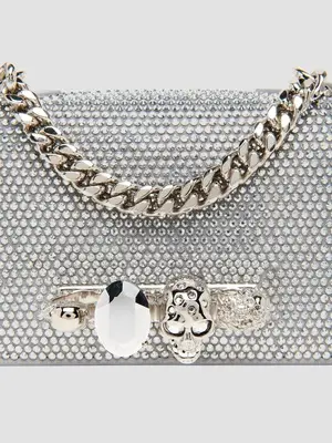 Alexander McQueen Mini Jeweled Leather Shoulder Bag - Lead