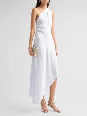 Lapointe Satin One-shoulder Midi-dress - Cloud