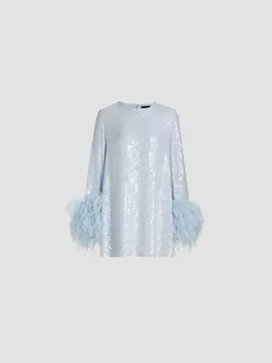 Lapointe Sequined Feather-cuff Shift Minidress
