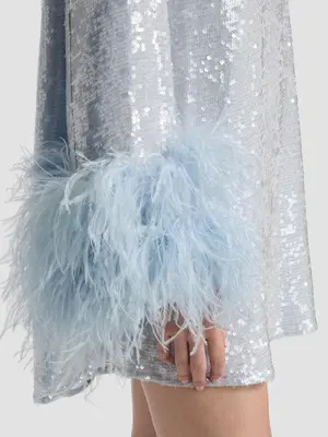 Lapointe Sequined Feather-cuff Shift Minidress
