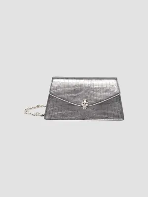 Alexander McQueen Skull Mini Crocodile-embossed Metallic Leather Shoulder Bag