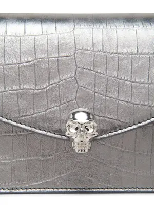 Alexander McQueen Skull Mini Crocodile-embossed Metallic Leather Shoulder Bag