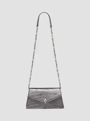 Alexander McQueen Skull Mini Crocodile-embossed Metallic Leather Shoulder Bag