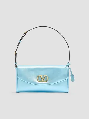 Valentino Garavani Devain Small Shoulder Bag In Laminated Nappa Leather - Azure