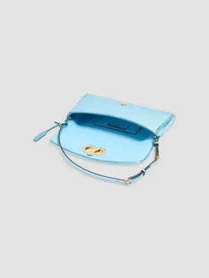 Valentino Garavani Devain Small Shoulder Bag In Laminated Nappa Leather - Azure