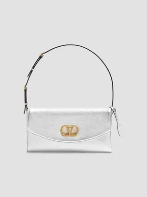 Valentino Garavani Devain Small Shoulder Bag In Laminated Nappa Leather - Silver