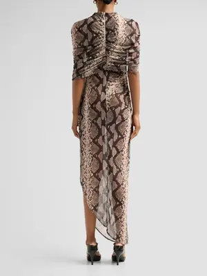 Lapointe Snakeskin Print Draped Maxi Dress
