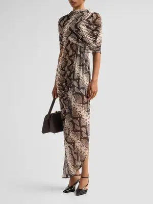Lapointe Snakeskin Print Draped Maxi Dress