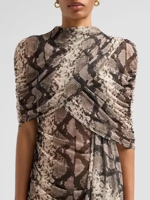 Lapointe Snakeskin Print Draped Maxi Dress
