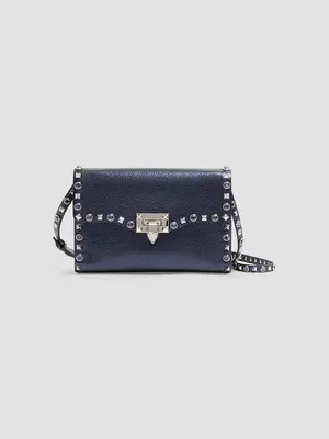 Valentino Garavani Rockstud Small Crossbody Bag In Laminated Calfskin - Navy