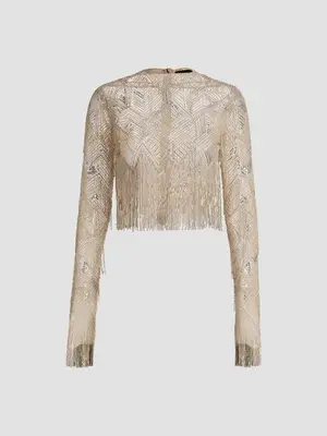 Lapointe Geometric Crystal Fringe Crop Top
