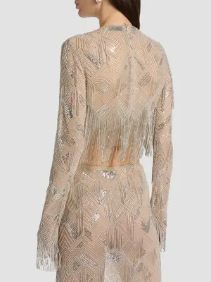 Lapointe Geometric Crystal Fringe Crop Top