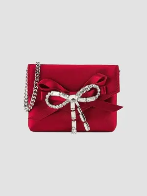 JIMMY CHOO Crystal-bow Satin Card Case - Ruby Red Silver