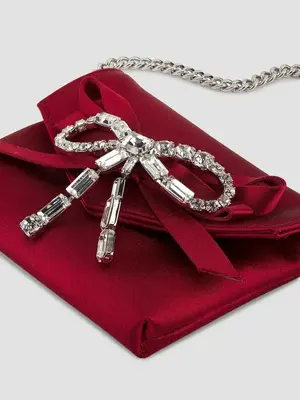 JIMMY CHOO Crystal-bow Satin Card Case
