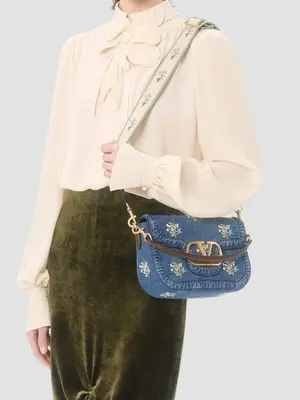 Valentino Garavani Alltime Medium Embroidered Shoulder Bag - Denim