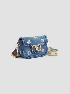 Valentino Garavani Alltime Medium Embroidered Shoulder Bag - Denim