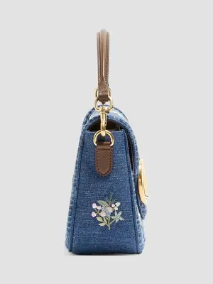 Valentino Garavani Alltime Medium Embroidered Shoulder Bag - Denim