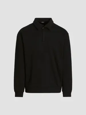 SAKS FIFTH AVENUE Foundation Johnny-collar Fleece Polo Shirt Black