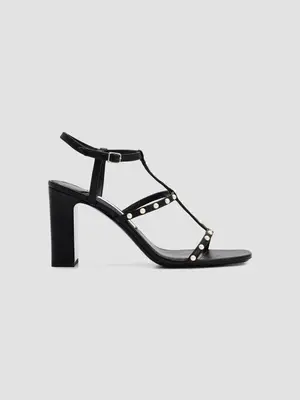 JIMMY CHOO Gwyn 85mm Pearl-embellished Leather T-strap Sandals - Black White
