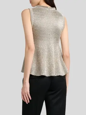Alexander McQueen Woven Metallic Peplum Top - Silver