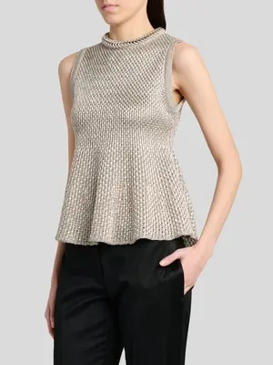 Alexander McQueen Woven Metallic Peplum Top - Silver