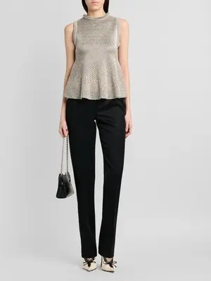 Alexander McQueen Woven Metallic Peplum Top - Silver