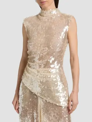Lapointe Sequined Mock Turtleneck Asymmetric Top