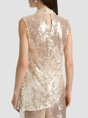 Lapointe Sequined Mock Turtleneck Asymmetric Top