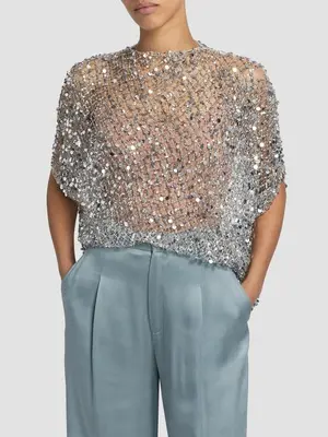 Lapointe Sequined Net Mesh Cape Top