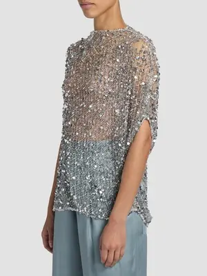 Lapointe Sequined Net Mesh Cape Top