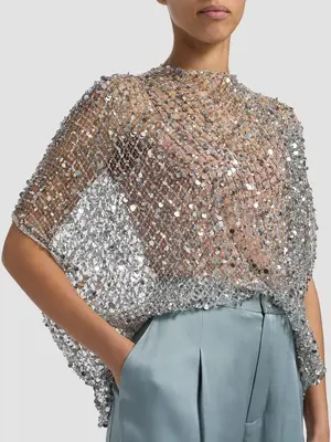 Lapointe Sequined Net Mesh Cape Top