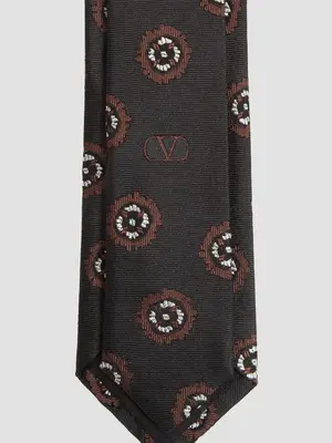 Valentino Garavani Valentie Silk Jacquard Tie With Geometric Pattern - Black Multi