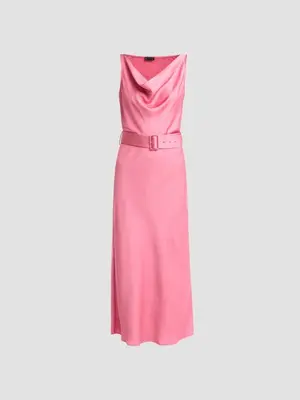 Lapointe Belted Lightweight Satin Midi Dress - Rouge