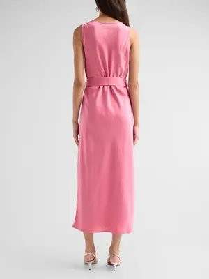 Lapointe Belted Lightweight Satin Midi Dress