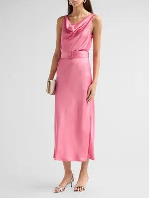 Lapointe Belted Lightweight Satin Midi Dress
