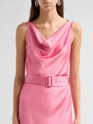 Lapointe Belted Lightweight Satin Midi Dress