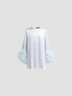 Lapointe Satin Feather-cuff Shift Mini Dress - Cloud