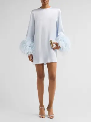 Lapointe Satin Feather-cuff Shift Mini Dress